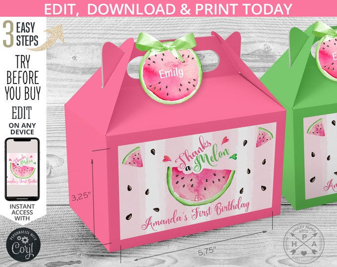 EDITABLE Watermelon Gable Gift Box Labels and Tags. Handle - Etsy