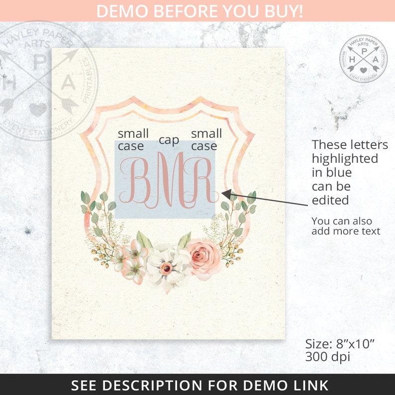 Crest Monogram Floral Nursery Baby Room Initials Heraldry - Etsy