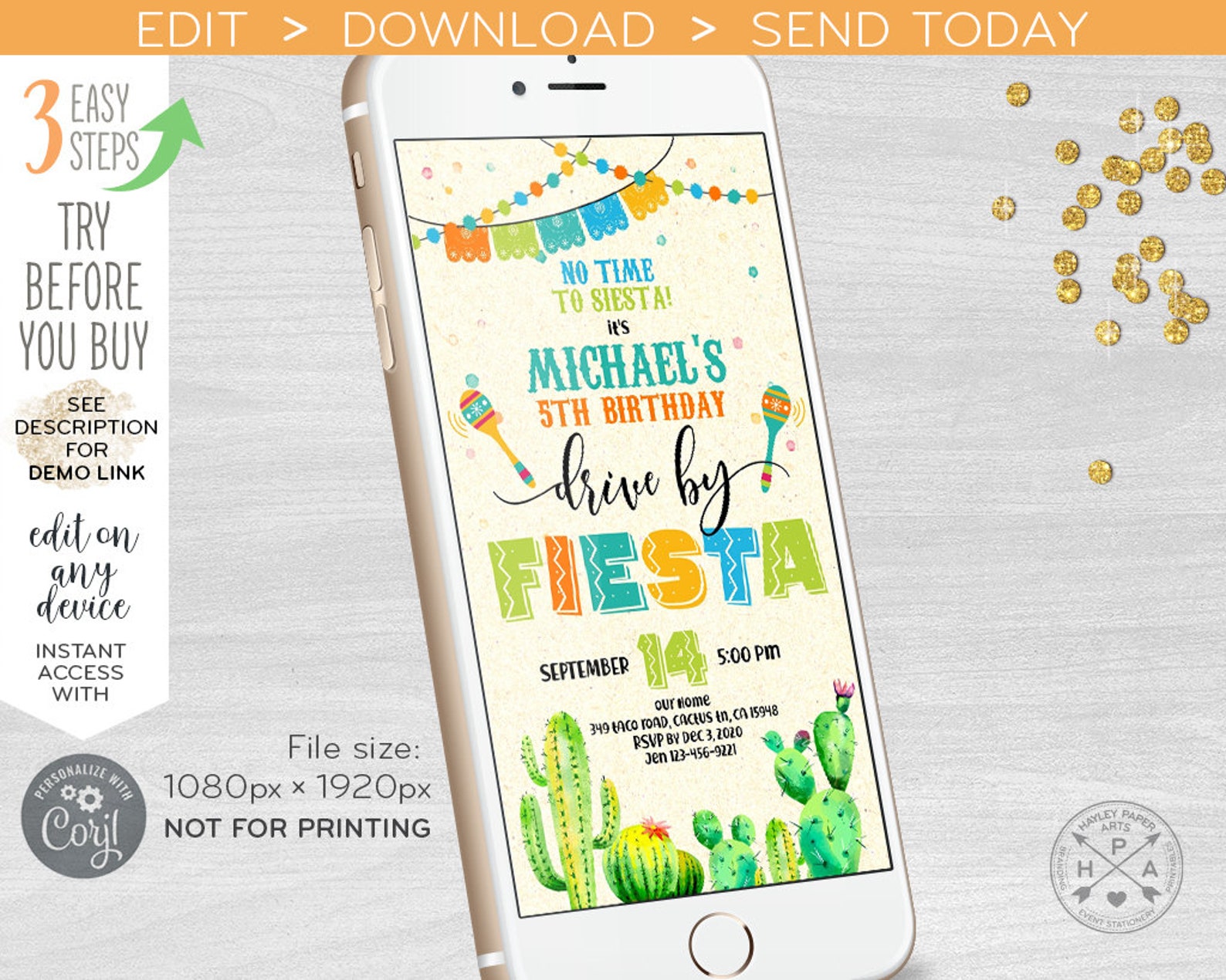 Fiesta Drive by Electronic Birthday Parade Party Invitation. Smartphone ...