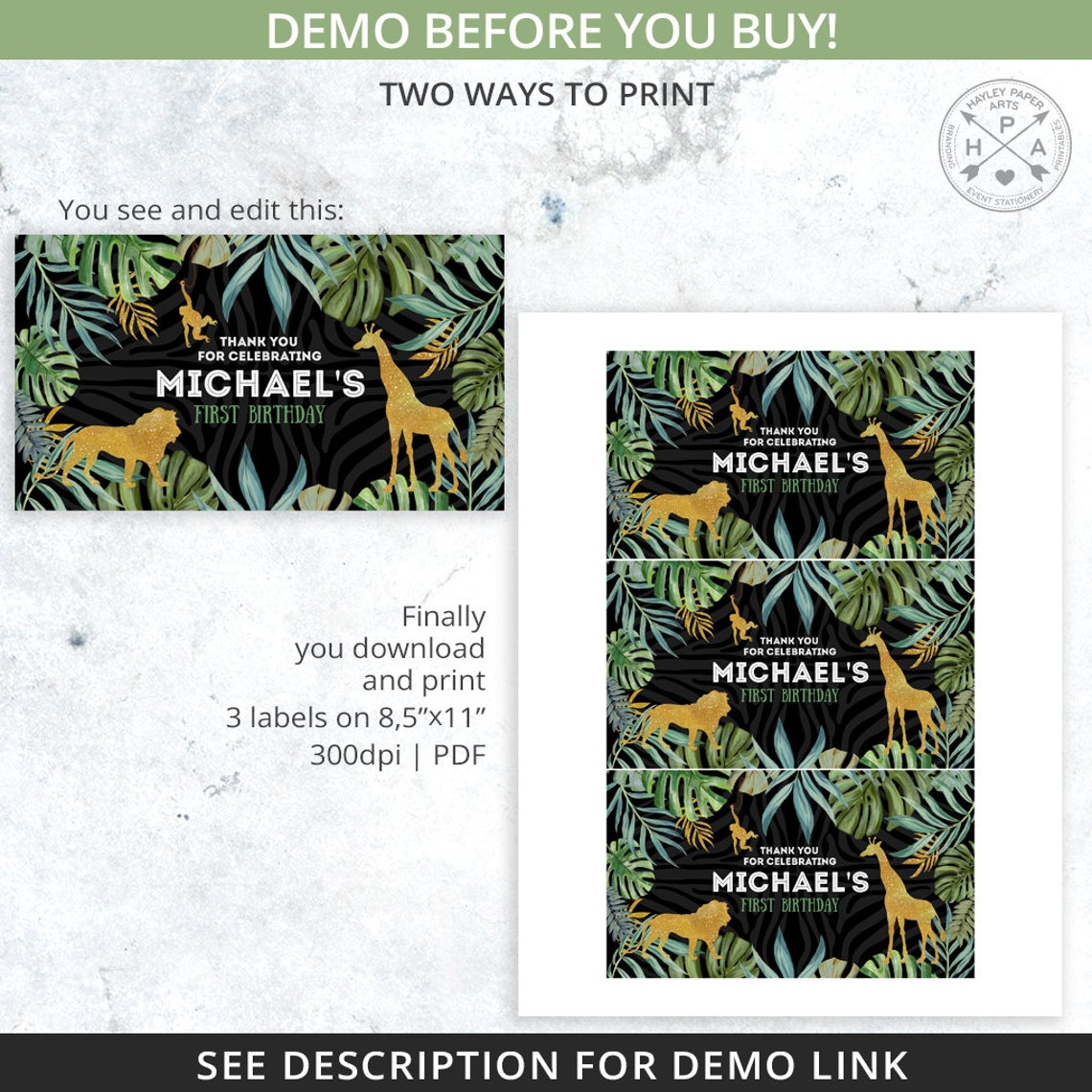 EDITABLE Jungle Gift Box Labels Guest Name Tags. Handle Favor - Etsy
