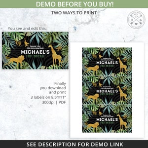 EDITABLE Jungle Gift Box Labels, Guest Name Tags. Handle Favor Takeway ...