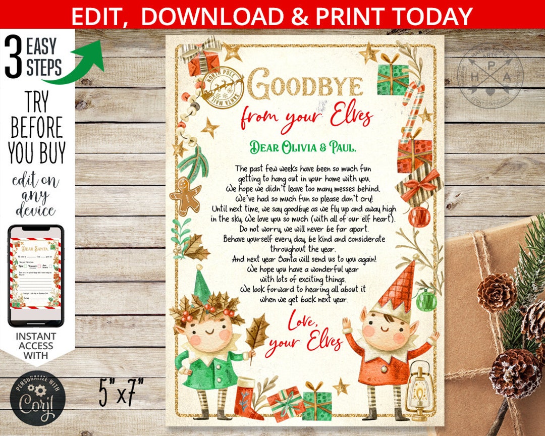 Elves Goodbye Letter. Elves Farewell Letter. Elf Christmas Card. Elf ...