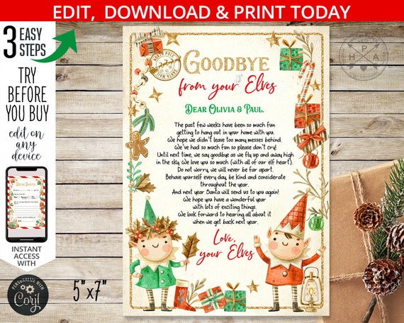 Elves Goodbye Letter. Elves Farewell Letter. Elf Christmas - Etsy