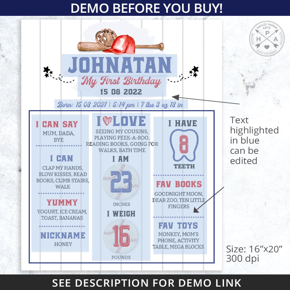 Baseball 1st Birthday Stats Milestone Poster Sign. Little - Etsy