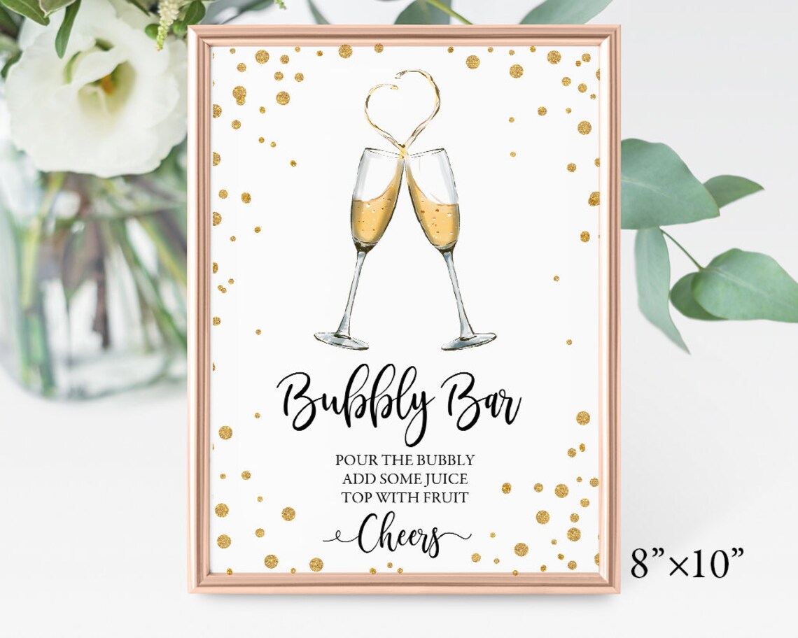 Bubbly Bar Printable Sign 8x10 Golden Confetti Champagne Heart Shaped ...