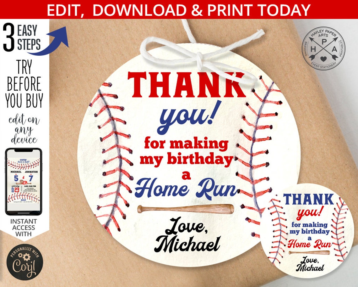 Baseball Thank You Tag. Baseball Little Rookie Round Tag 3x3. - Etsy