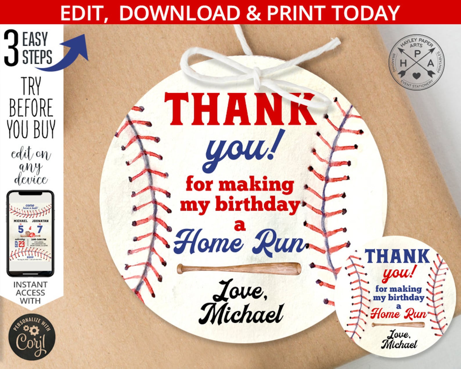 Baseball Thank You Tag. Baseball Little Rookie Round Tag 3x3. - Etsy