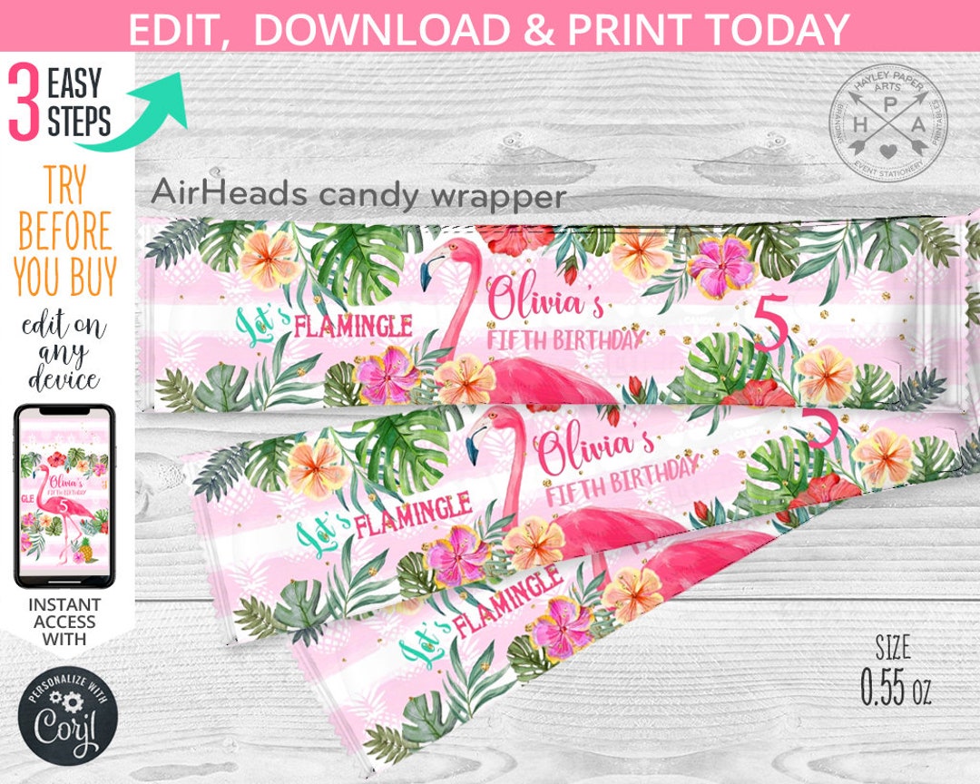 Flamingo Airheads Candy Bag Wrapper, Let's Flamingle Label, Tropical ...