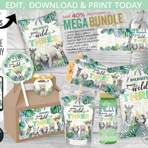 MEGA BUNDLE Jungle Safari Wild One Birthday Party Pack Chips - Etsy