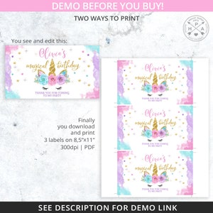 EDITABLE Unicorn Birthday Gable Gift Box Labels and Tags. Purple ...