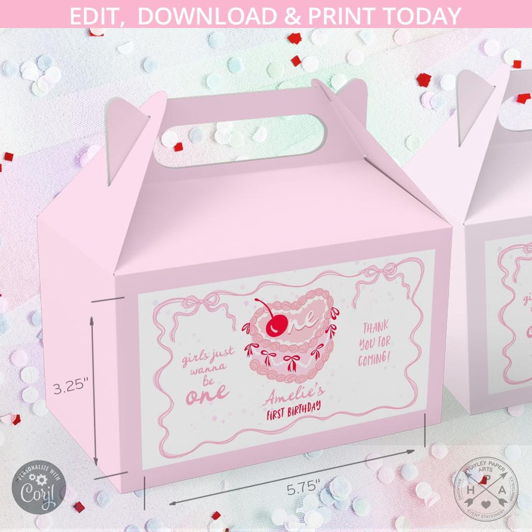 Coquette Favor Gable Box Label Pink Cake Pink Bow Hand Drawn Treat Bag ...