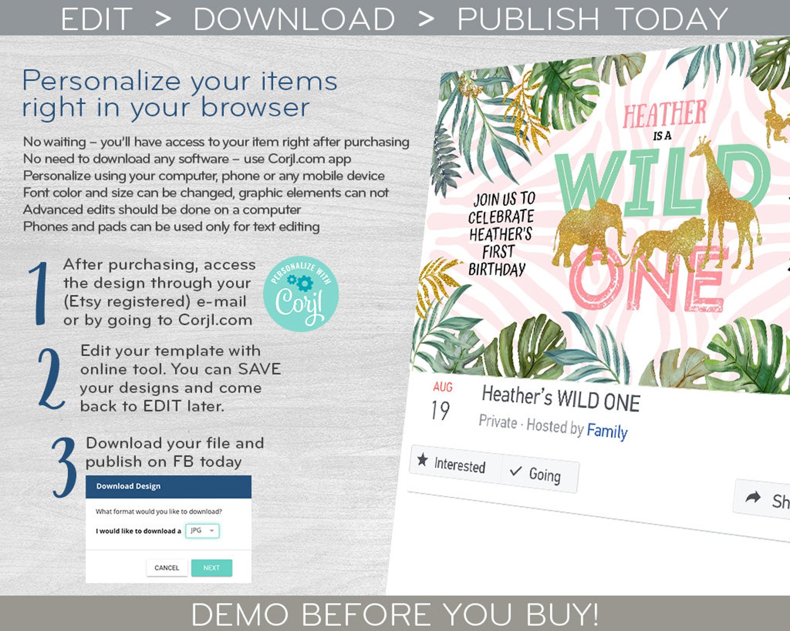 Jungle Girl Wild One Facebook Event Cover, Social Media Party Banner ...
