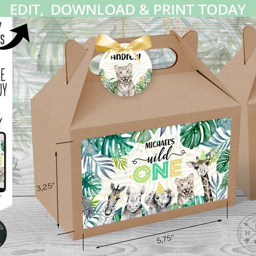EDITABLE Jungle Gable Gift Box Labels. Handle Favor Takeway - Etsy