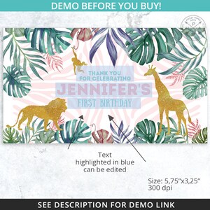 EDITABLE Jungle Gift Box Labels, Guest Name Tags. Handle Favor Takeway ...