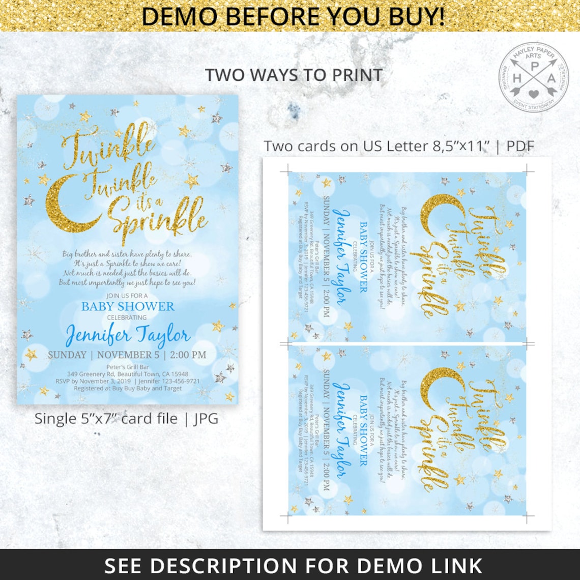 EDITABLE Twinkle It's a Sprinkle Baby Shower Poem Gold - Etsy