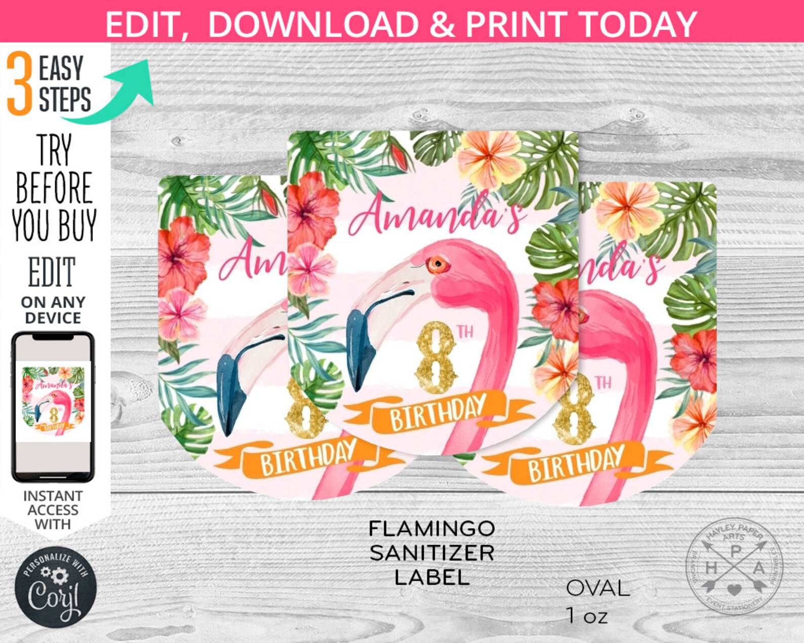 Flamingo Hand Sanitizer Label Sticker Fiesta Party Favor | Etsy
