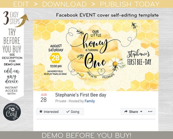 First Bee day party facebook event cover, social media party banner ...