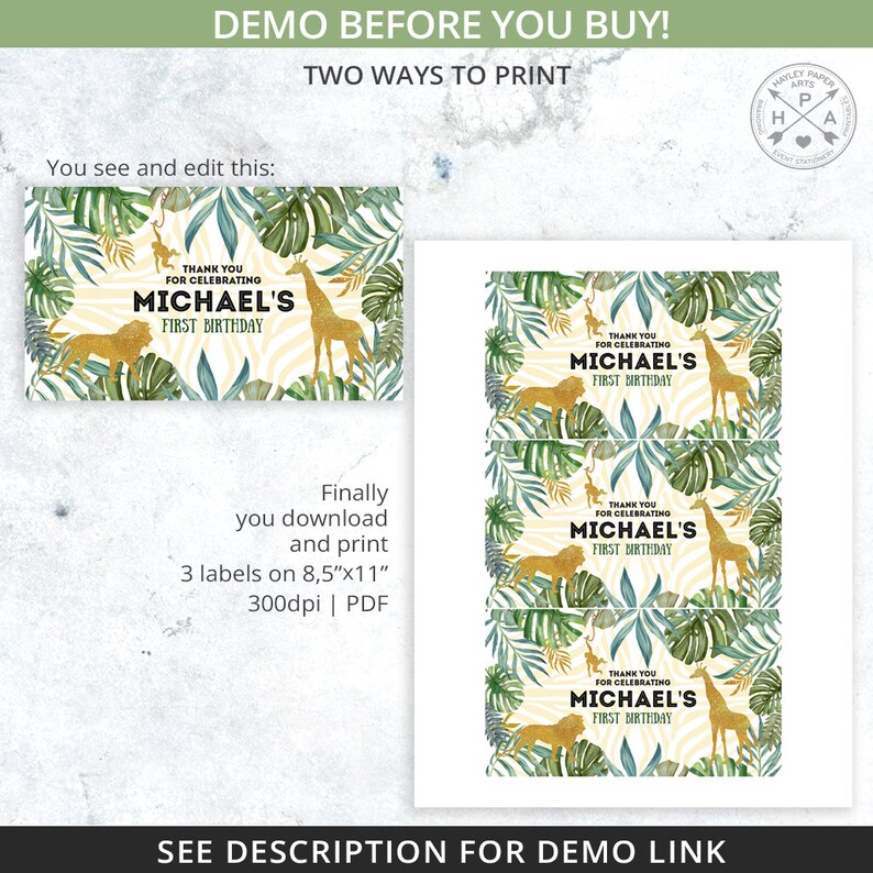 EDITABLE Jungle Safari Gift Box Labels Guest Name Tags. - Etsy