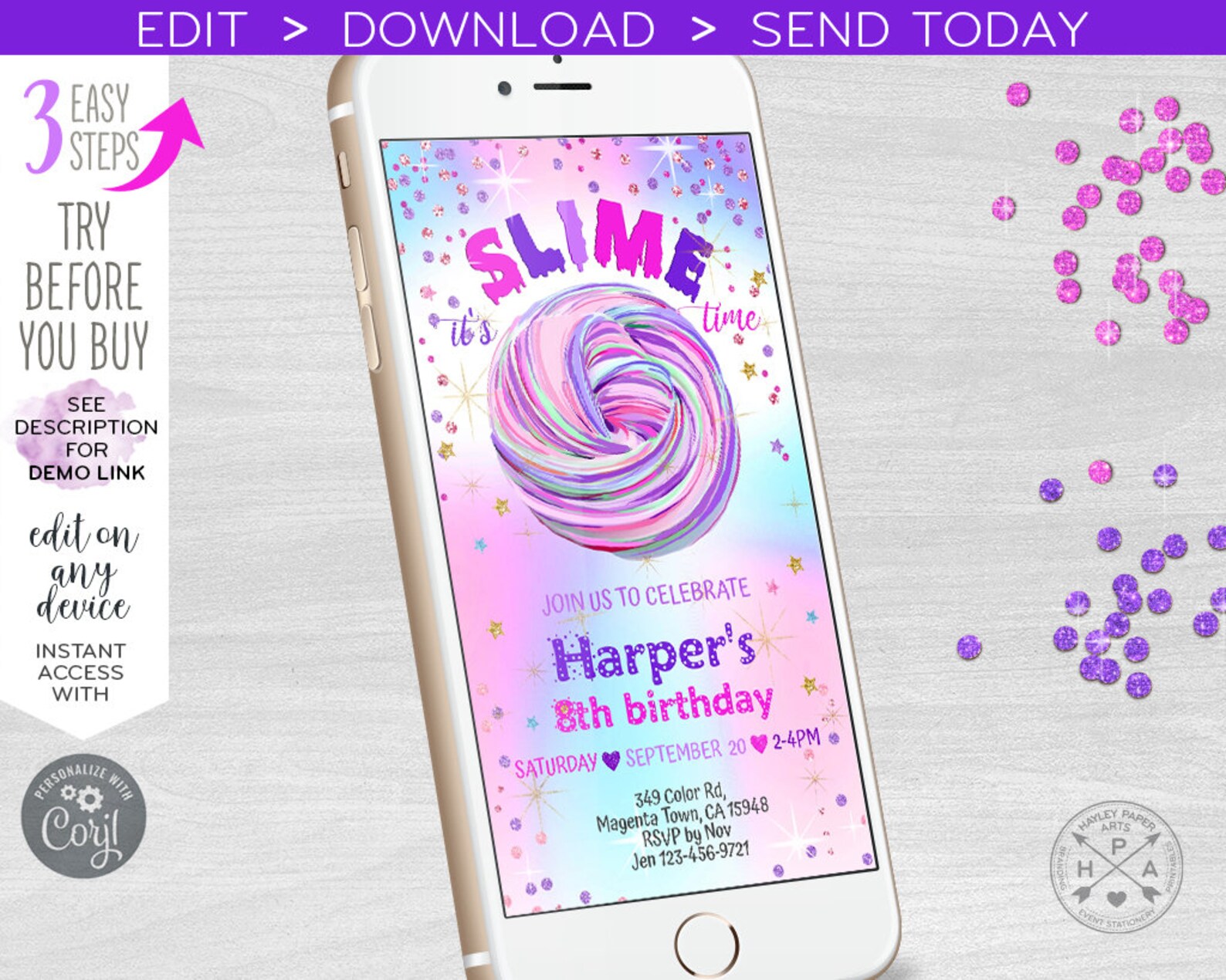 Slime Time Electronic Birthday Invitation Slime Making Party ...