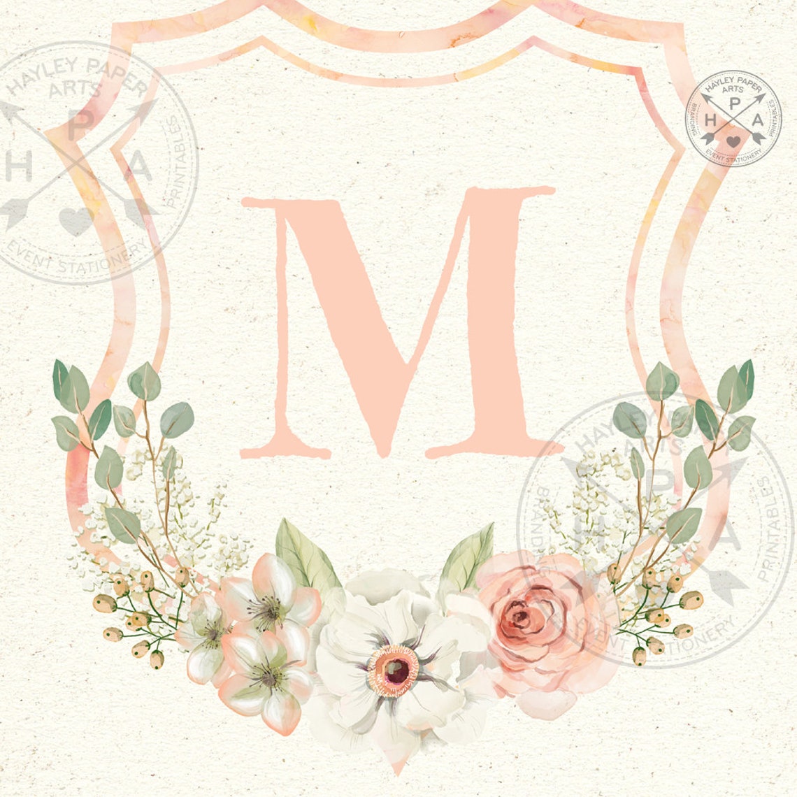Crest Monogram Floral Nursery Baby Room Heraldry Artwork Wall - Etsy