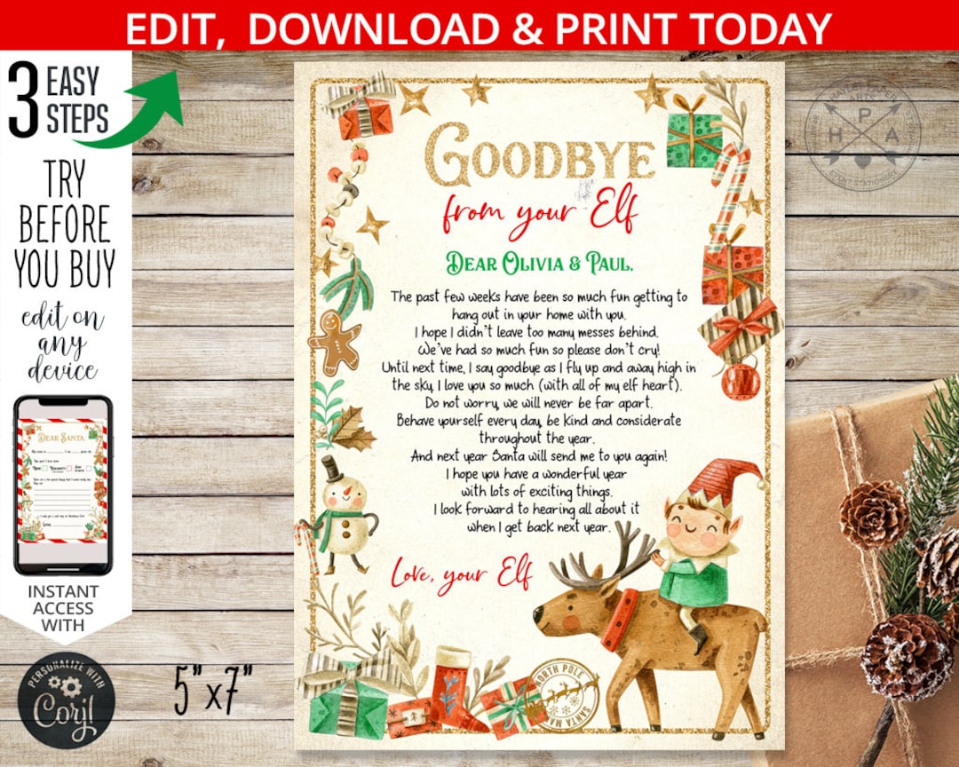 Elf Goodbye Letter. Elf Farewell Letter. Elves Christmas Card. Elf ...