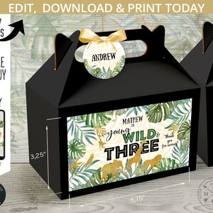 Young Wild & Three Jungle Gift Gable Box Labels, Name Tags Birthday ...