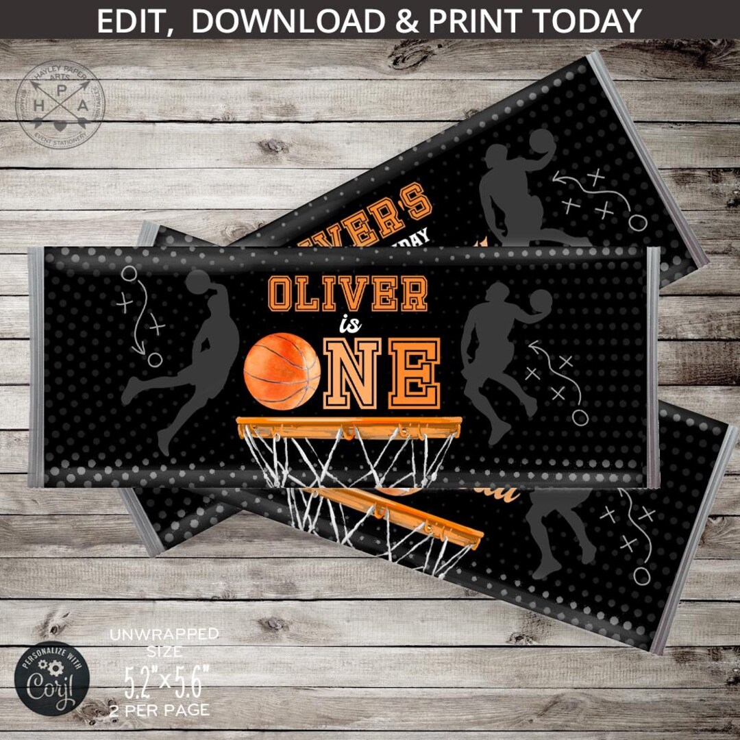Basketball Chocolate Bar Birthday Label Candy Wrapper Ball Sports ONE ...