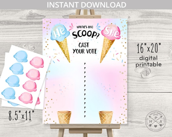 Ice cream gender reveal baby shower what's the scoop he or she cast ...
