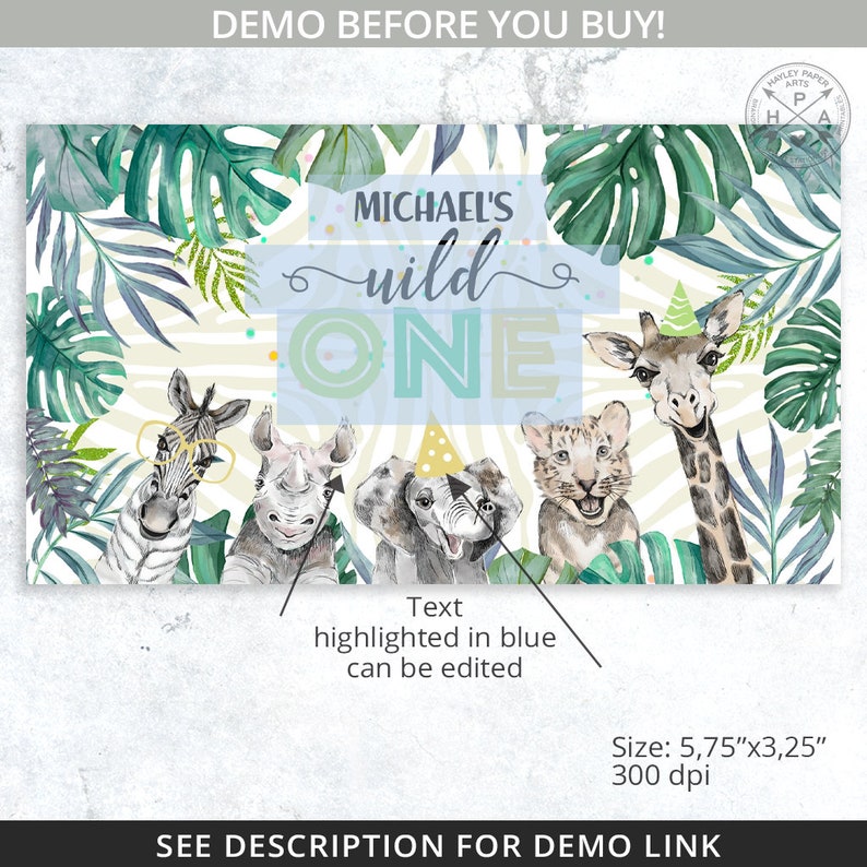 EDITABLE Jungle Gable Gift Box Labels. Handle Favor Takeway Box Tags ...