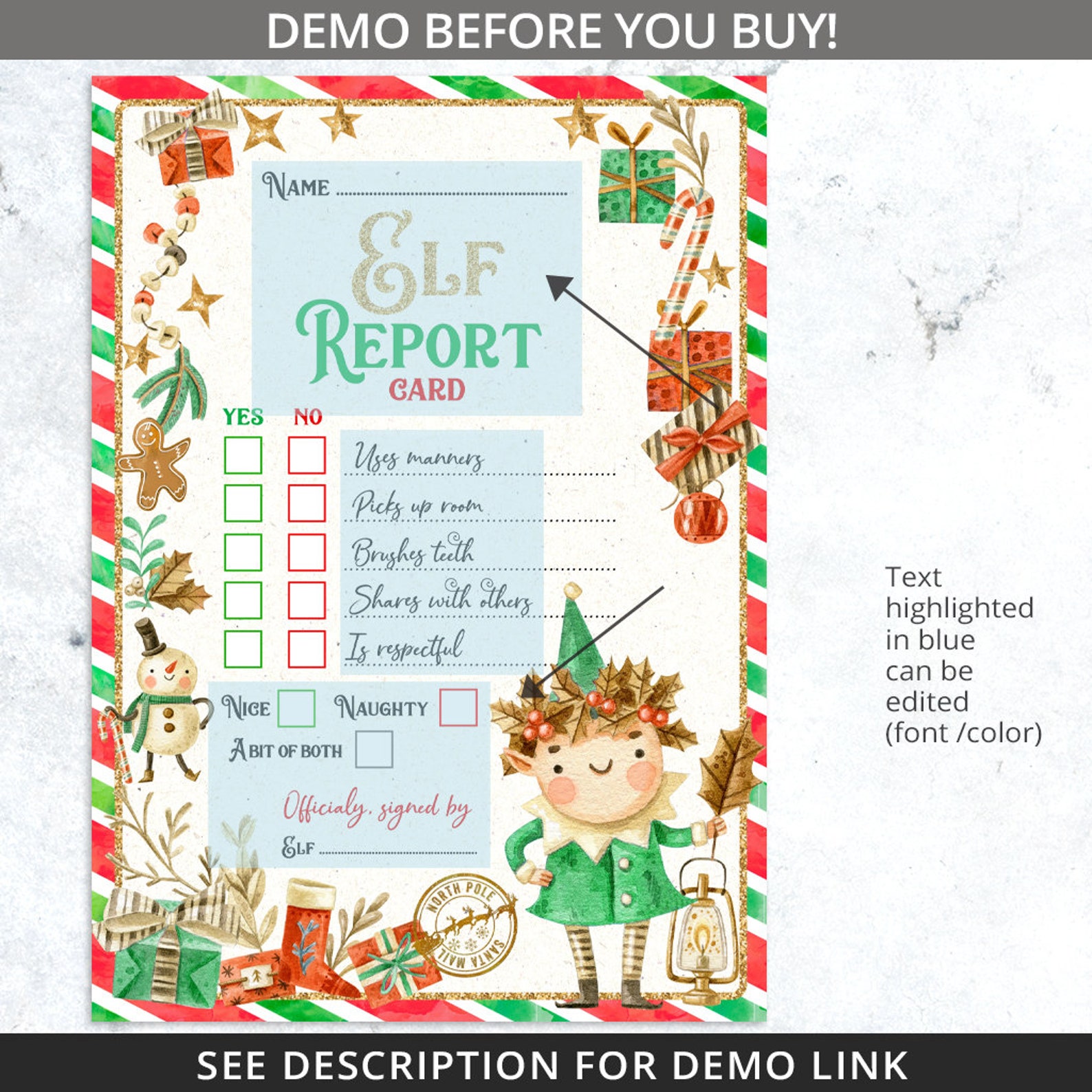 Elf Report Card. Notes From the Elf. Christmas Elves Letter. - Etsy