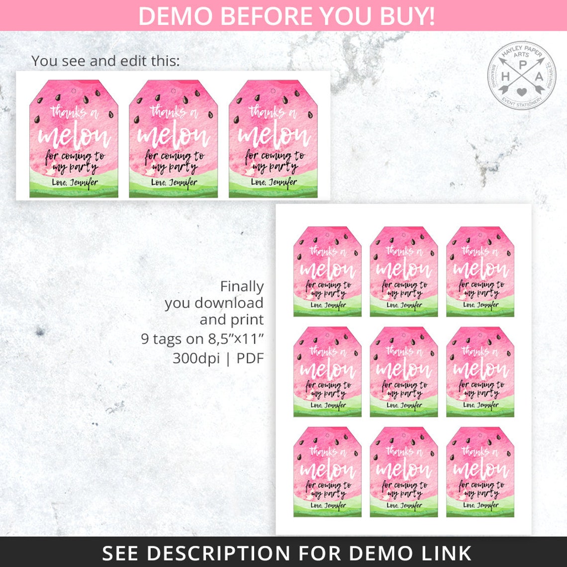 EDITABLE Watermelon Favor Tag One in a Melon Tags First Girl - Etsy