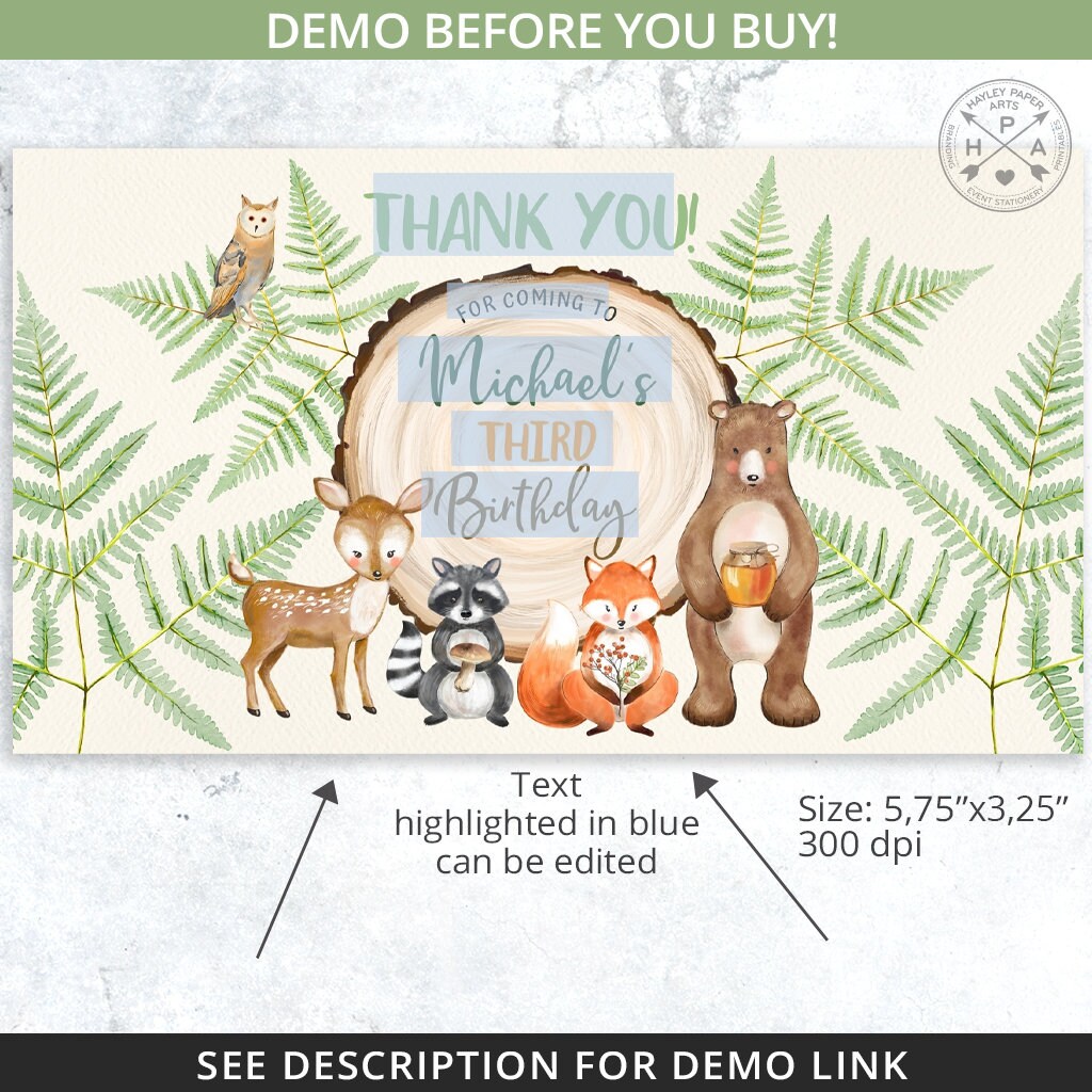 EDITABLE Woodland Animals Ferns Birthday Gable Gift Box Labels and Tags ...