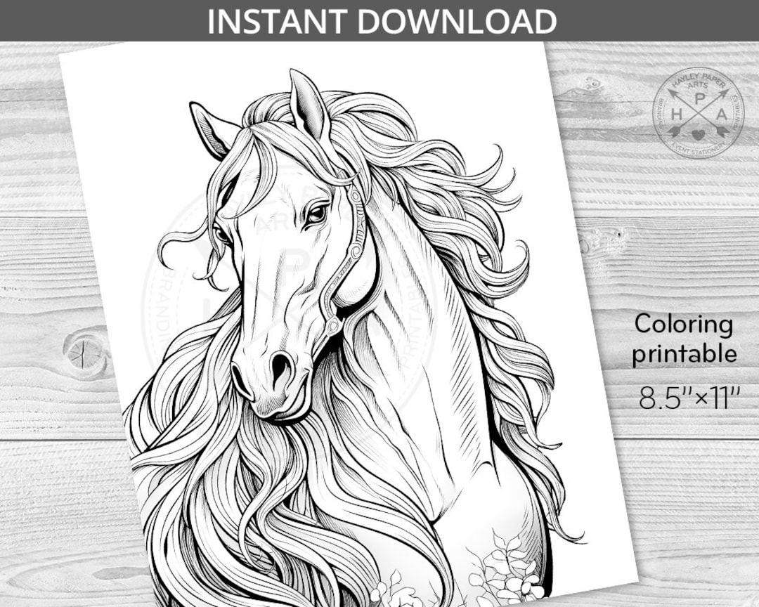 Horse Coloring Printable. Kids Coloring Book Page. Party Activities ...