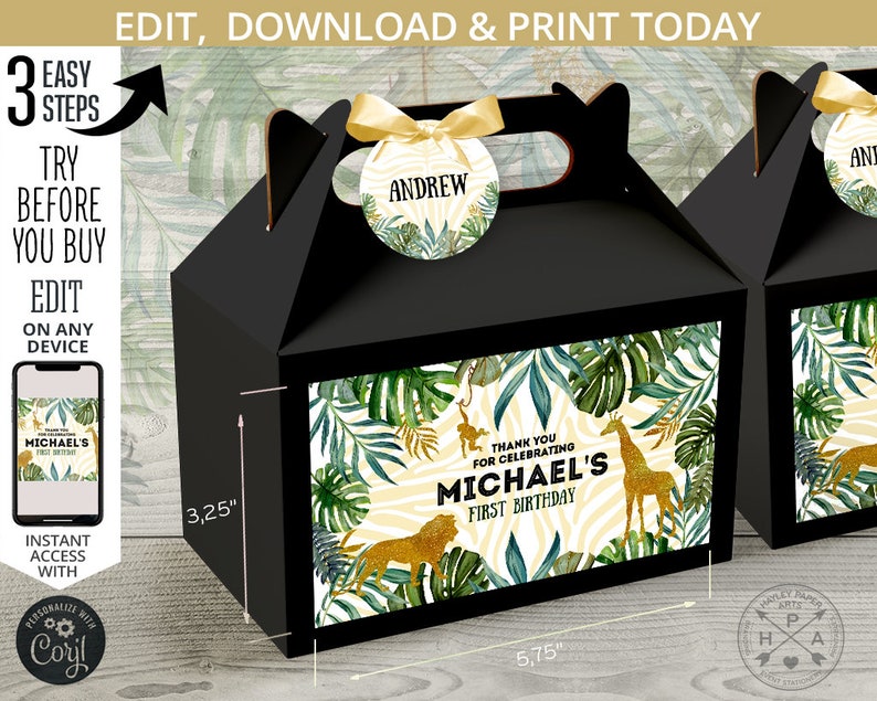EDITABLE Jungle Safari Gift Box Labels Guest Name Tags. - Etsy