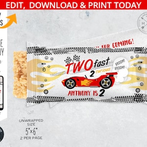 Race Car Rice Krispies Label, Two Fast 2 Sports Speed Racing, Favors ...