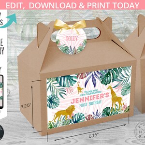 EDITABLE Jungle Gift Box Labels, Guest Name Tags. Handle Favor Takeway ...