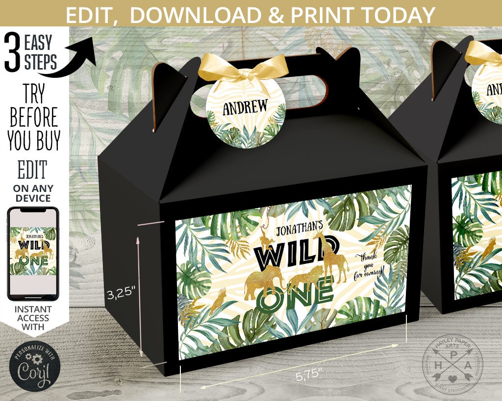 Wild One Jungle Gift Gable Box Labels Guest Name Tags. | Etsy