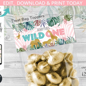 Jungle Wild One Treat Bag Topper Label Safari Animals Treats Candy ...