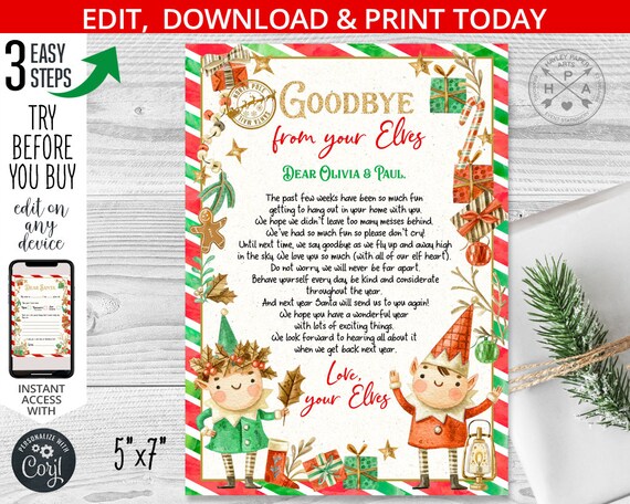 Elves goodbye letter. Elves farewell letter. Elf Christmas card. Elf ...