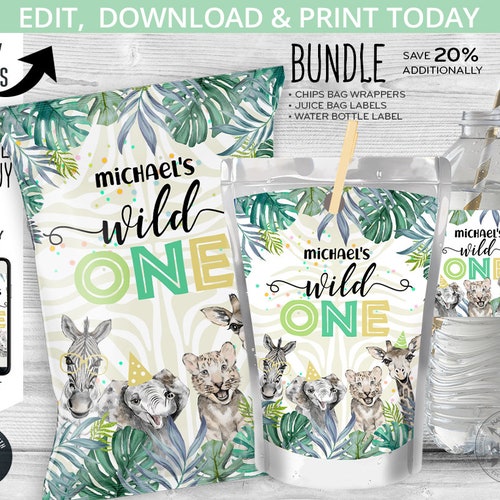 MEGA BUNDLE Jungle Safari Wild One Birthday Party Pack Chips - Etsy