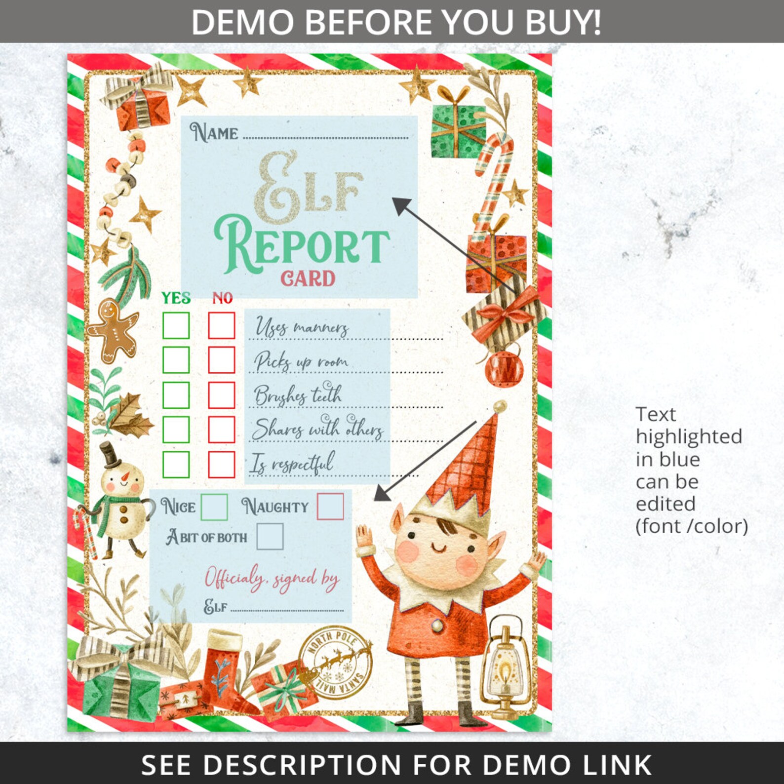 Elf Report Card. Notes From the Elf. Christmas Elves Letter. - Etsy