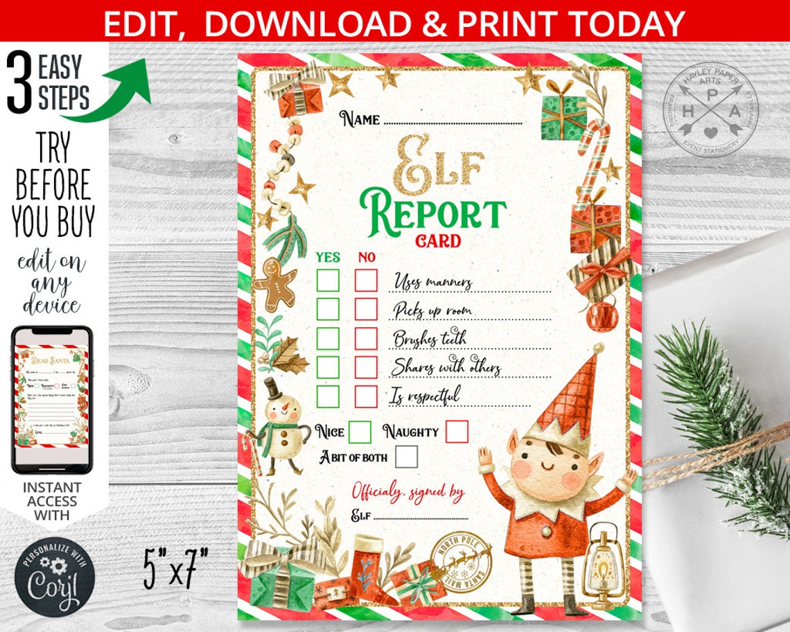 Elf Report Card. Notes From the Elf. Christmas Elves Letter. - Etsy