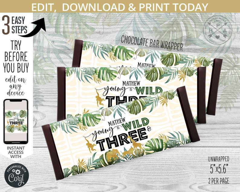 Jungle Animals Chocolate Bar Candy Wrapper Safari Birthday - Etsy
