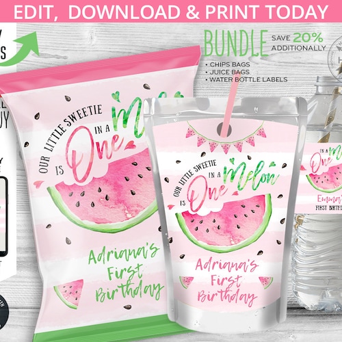 Editable Watermelon Chip Bag Label Template One in Melon Chip - Etsy