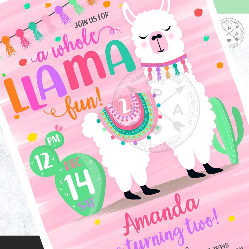 Llama Birthday Invitation Whole Llama Fun Invite Cactus Alpaca Fiesta ...