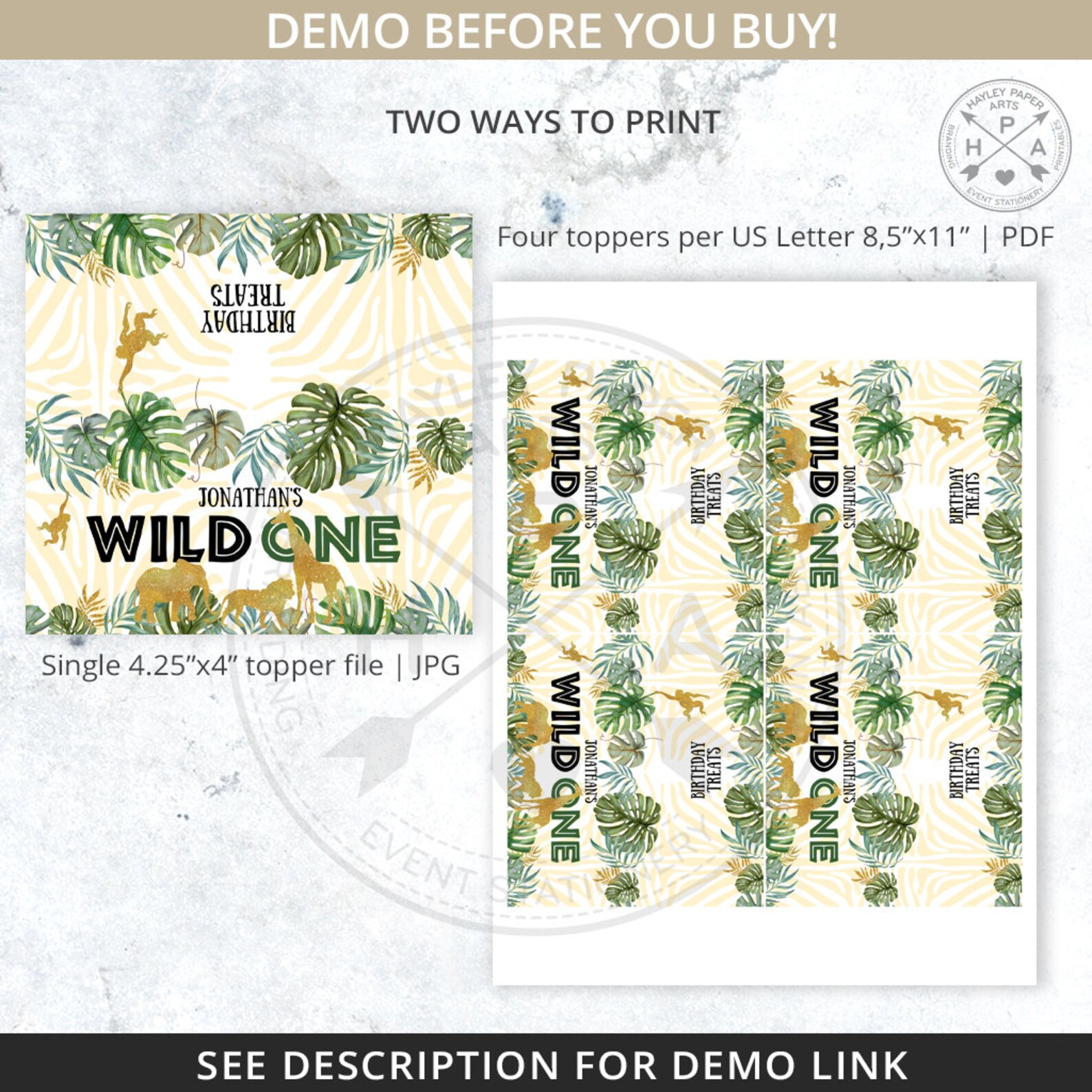 Jungle Wild One Treat Bag Topper Label Safari Animals Treats Candy ...