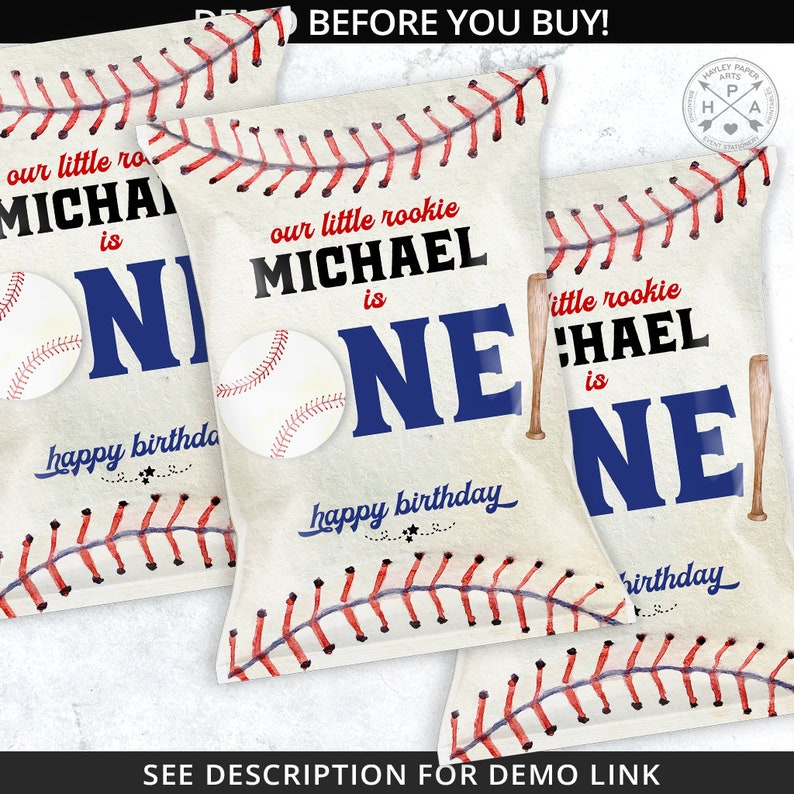 Baseball Chips Bag First Birthday Party Favor, ONE, Chip Pouch ...