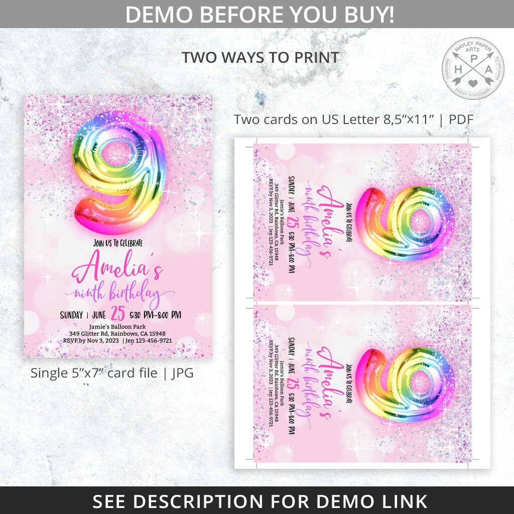 9th Birthday Rainbow Glitter Foil Balloons Confetti Ninth Girl Party ...