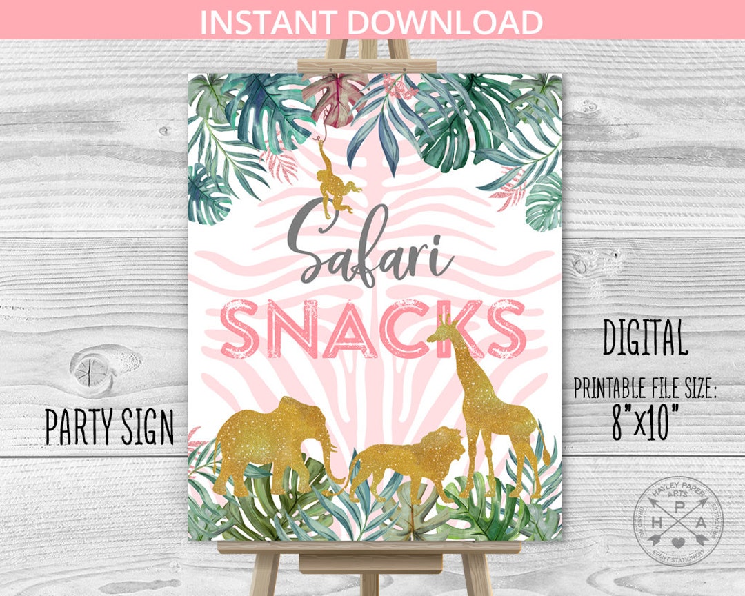 Safari Snacks Jungle Table Sign Birthday 8x10 Printable Party Gold ...