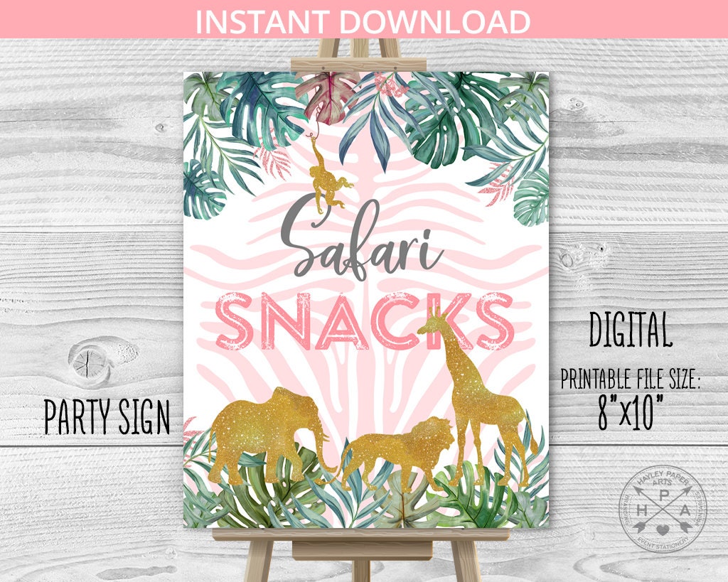 Safari Snacks Jungle Table Sign Birthday 8x10 Printable Party Gold ...